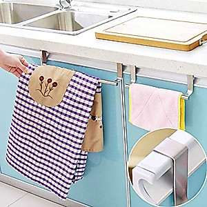 BRXY 2Pack Stainless Steel Over Door Towel Rack Bar Holders Dish/Towel Bar Holders-in/Out Cabinet Door-Stainless Steel-No Tool for Universal Fit on Cabinet Cupboard Doors