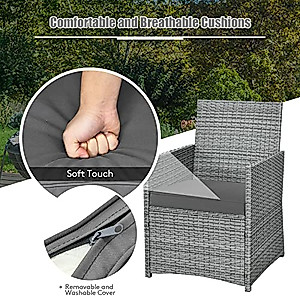 CXDTBH 3PCS Patio Rattan Furniture Set Cushioned Sofa Armrest Garden Gray Coffee Table Chairs