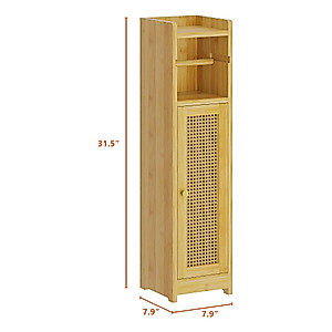 TRIFEBLE Bathroom Storage Cabinet, Small Bathroom Cabinet Organizer, Toilet Paper Storage Cabinet, Bamboo Bathroom Floor Cabinet with Rattan Door, Bathroom Furniture for Small Spaces, Natural
