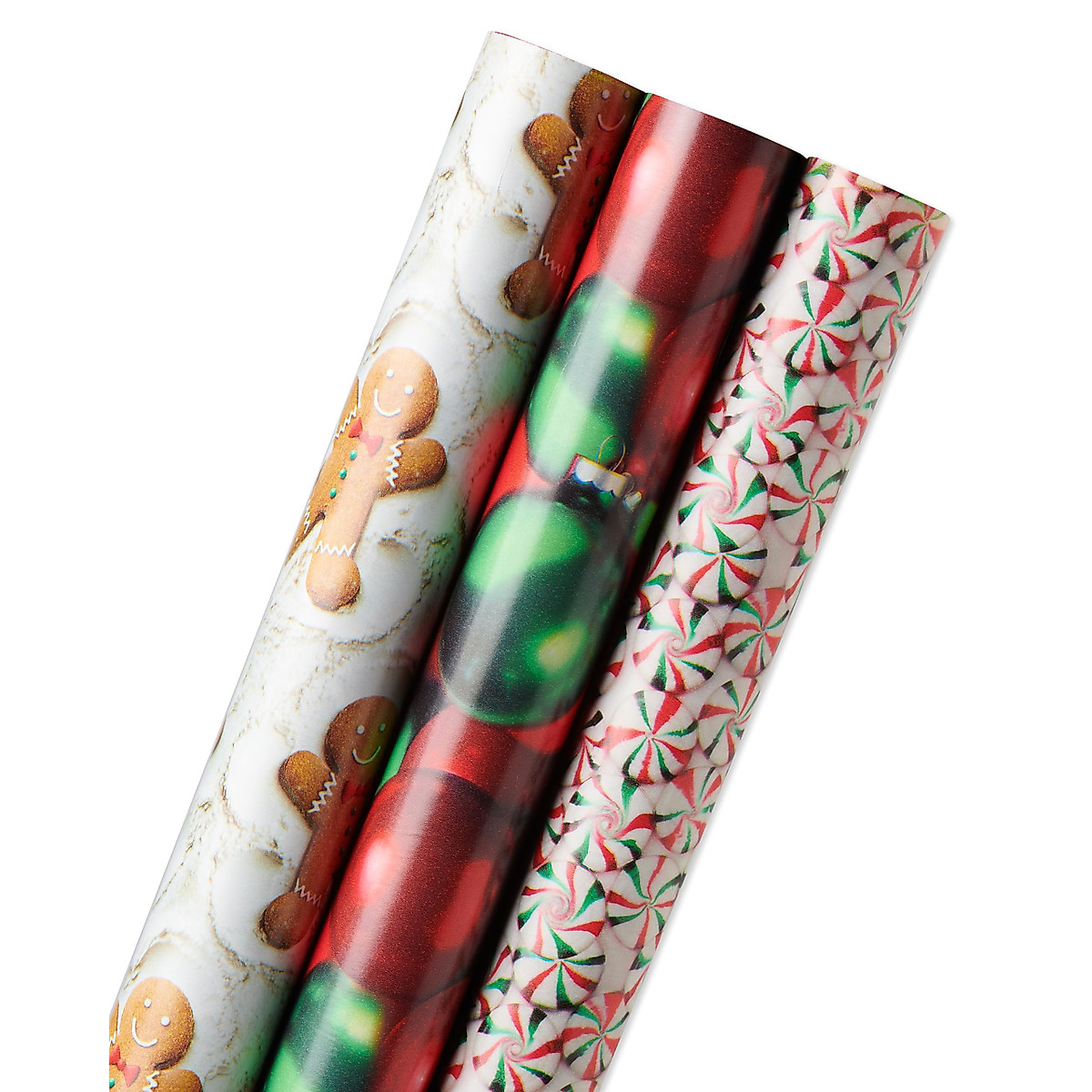 American Greetings 120 sq. ft. Vintage Christmas Wrapping Paper Bundle, Gingerbread, Ornaments, Peppermints (3 Extra Wide Rolls 40 in. x 12 ft.)