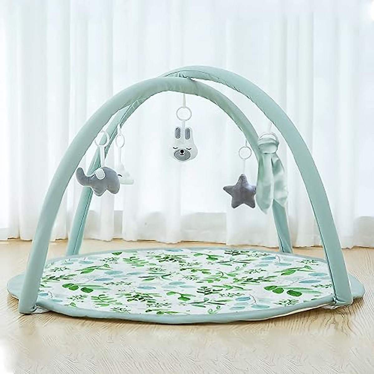 Baby Gym Play Mat for Infant Baby Play Gym Playmats for Newborn Activity Gym for Toddlers with 5 Hanging Toys