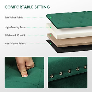 PINPLUS Storage Ottoman Bench for Bedroom, Green Ottoman Folding Velvet Toy Chest with Benches Foot Rest Stool, Large Long Foldable Chest for Entryway Living Room, 41.3"x15.7"x15.7"