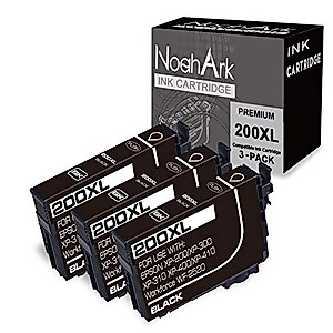 NoahArk 3 Packs 200XL Remanufactured Ink Cartridge Replacement for Epson 200 XL T200XL use for Expression Home XP-200 XP-300 XP-310 XP-400 XP-410 Workforce WF-2520 WF-2530 WF-2540 Printer (3 Black)