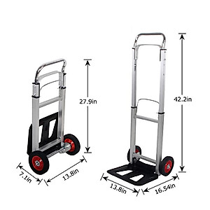 Aluminum Hand Truck Heavy Duty Hand Truck Dolly Cart Foldable Hand Cart 220 lb Capacity with 2 Elastic Ropes Telescoping Handle Handing Truck for Delivery Carrying (220lbs/2 Wheels)