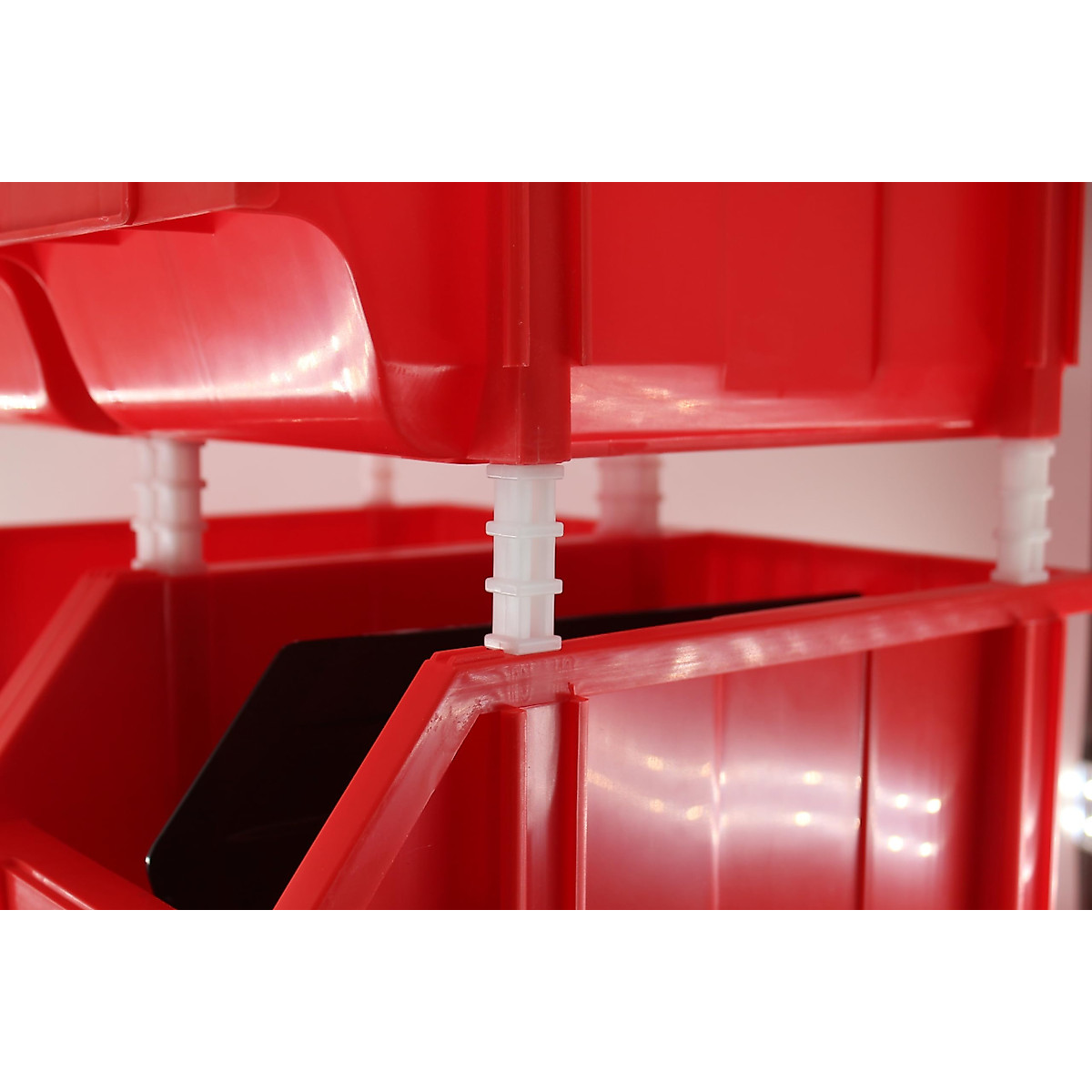 DJC Supply Heavy duty thermoplastic storage bin organizer, Stackable, Hangable, Side-connect (RED (2 PACK), LARGE V2 8.4" X 14.5" X 6.9")