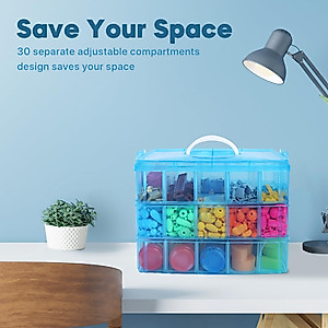 Tavolozza 3-Tier Blue Craft Storage Container, Stackable Organizer Box with 30 Compartments and a Chic Handle,Perfect for Toy,Crafting,Art Supplies,DIY Lovers