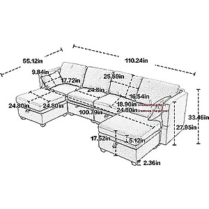 Modern Convertible U-Shaped Sectional Corner Sofa for Living Room,Upholstered Accent Modular Sectionals Sofá Couch Bed for Home Office