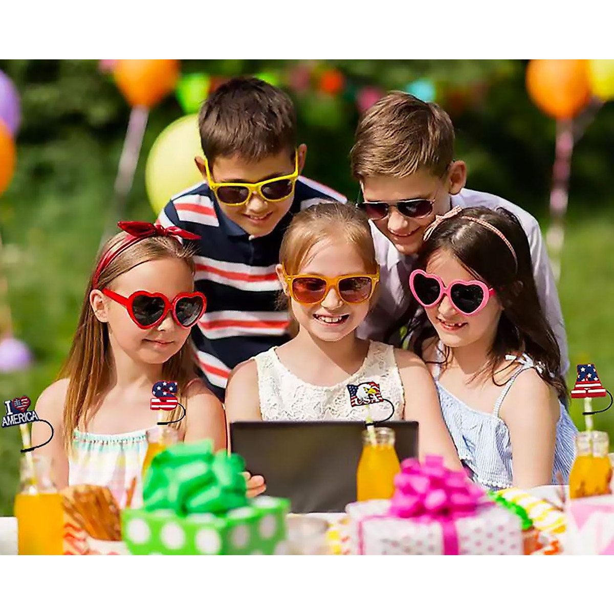 9Pcs Flag Day Straw Caps Cover Cap Topper Dust-Proof for Stanley Cup 10mm/ 0.4in, for Drinking Straw Cap Stanley Cup Accessories, Cute Silicone Tips Lids Dust-Proof for Water Bottle