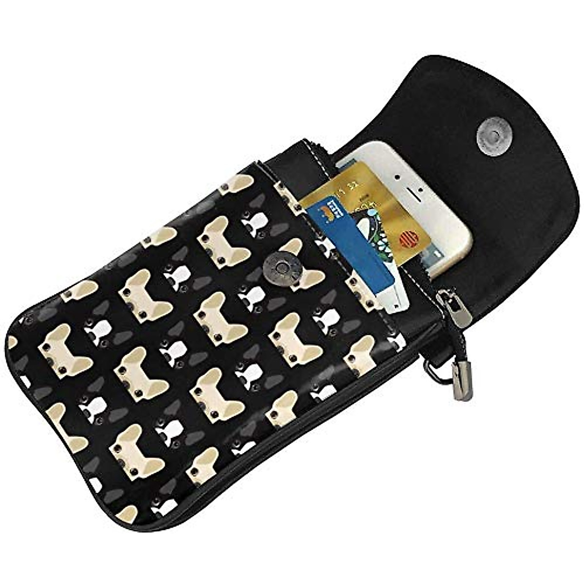 Boston Terrier and French Bulldog Friends Women Soft PU Leather Cellphone Purse Wallet Handbag Small Crossbody Shoulder Bag