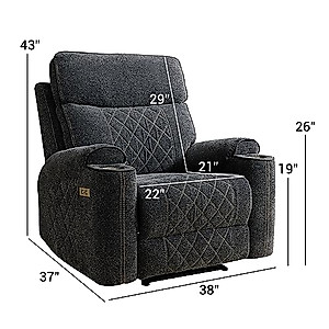 ANJ Classic Power Recliner Chair, Overstuffed Electric Recliners with Double Layer Backrest and Cup Holders, Comfy Reclining Single Sofa for Living Room