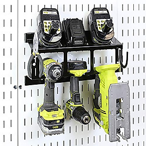 Wall Control Drill Holder Power Tool Storage Rack - Compact Impact Drill Battery Power Tool Pegboard Organizer Pegboard (Black)
