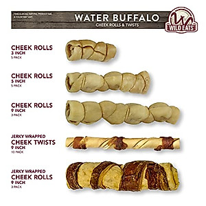 Wild Eats Water Buffalo Retriever Style Cheek Roll Dog Chews-5 Pack (Long Lasting Dog Chews, Dog Treats, Dog Bones for Aggressive Chewers & Dog Bones for Large Dogs) Great Substitute Pig Ears for Dogs
