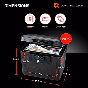SentrySafe Fireproof Safe Box with Key Lock, Safe for Files and Documents, 0.61 Cubic Feet, 13.6 x 15.3 x 12.1 inches, 1170