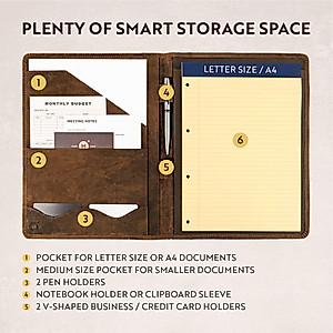 Leather Portfolio Professional Organizer Padfolio – Resume Folder with Luxury Pen, Stylish Document Folio for Letter Size Writing Pad w/ Business Card Holder, Portfolios for Men & Women MOONSTER®