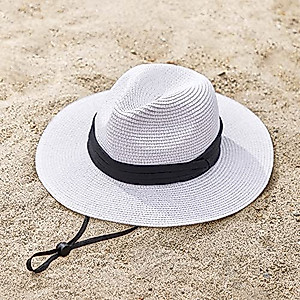 Happy Hippo Women's Wide Brim Straw Panama Hat Fedora Roll Up Beach Hat, Sun Hat UPF50+, Adjustable (White)