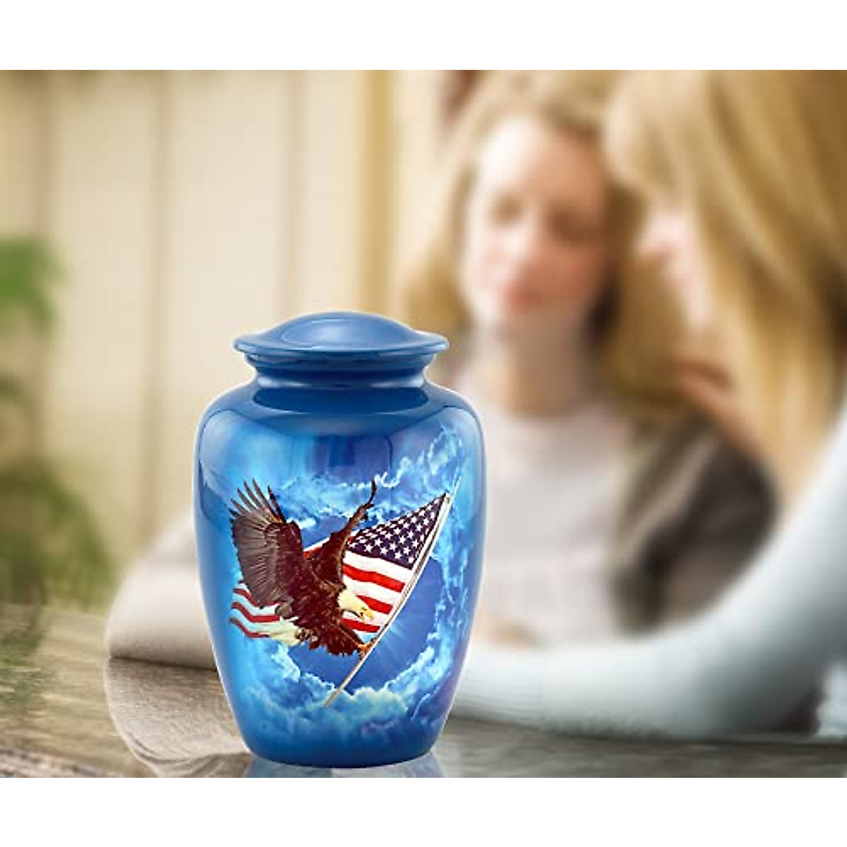 American Glory Urn, American Flag with Eagle Cremation Urn for Ashes, American Flag Soaring Eagle Urn, Patriotic Urn, Adult American Eagle Urn with Velvet Bag (Large)