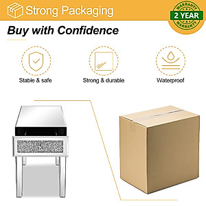 VINGLI Mirrored Nightstand Set of 2 Narrow Side Table with Drawer Glass Accent Table,Silver