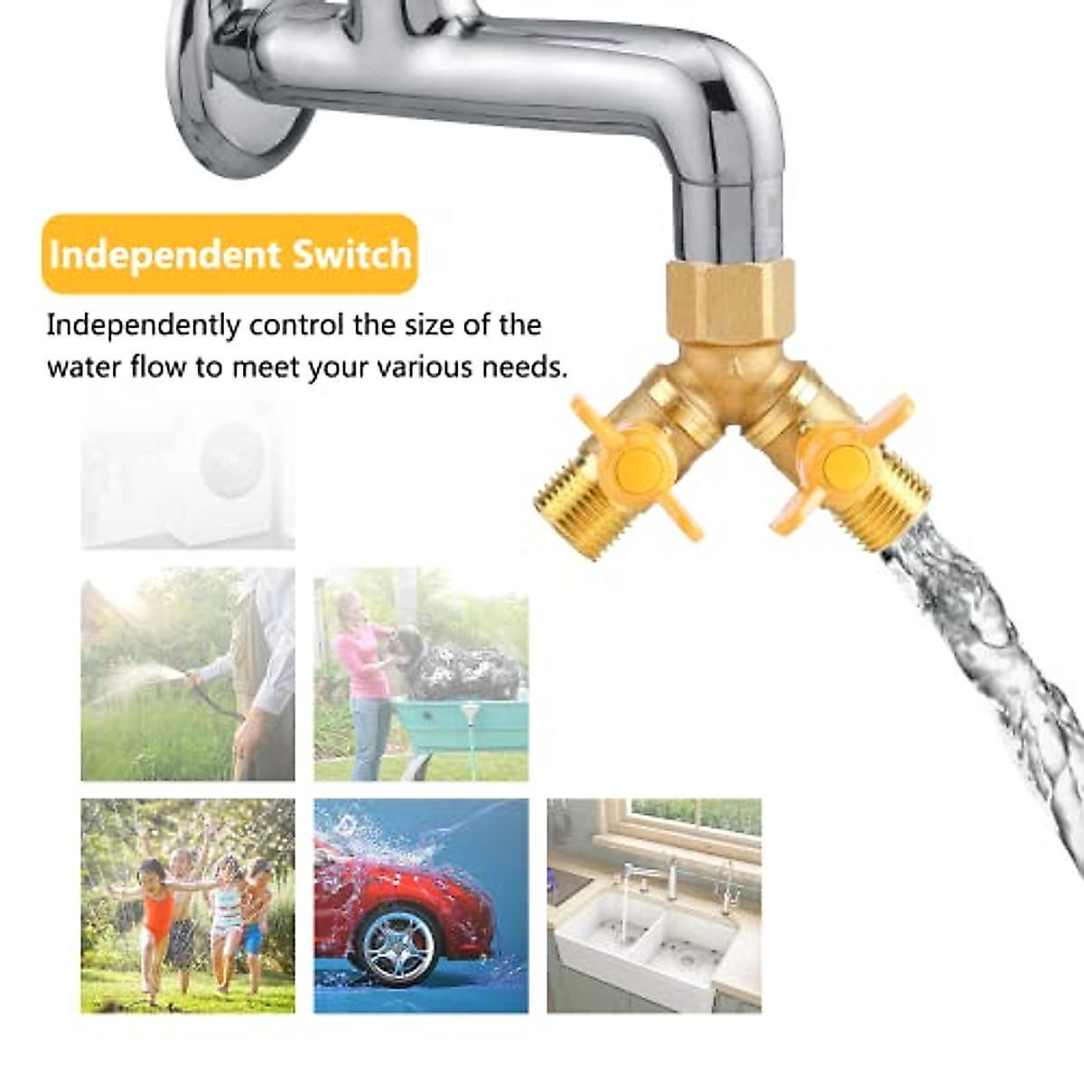 Garden Hose Splitter, G1/2 Inch Faucet Splitter, Washing Machine Water Splitter, Garden Irrigation Tap Adaptor