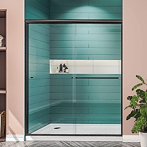 ELEGANT Bypass Sliding Shower Door, Semi-Frameless Sliding Shower Door with 1/4 in. Clear Glass, 58 1/2 in. - 60 in. W x 72 in. H Sliding Shower Enclosure, Black Hardware