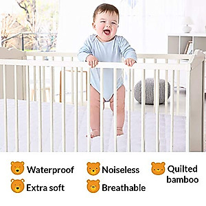 Crib Mattress Protector Waterproof – Bamboo Quilted Ultra Soft White Terry Fitted Sheet Style (Crib)