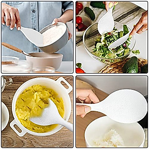 2 Pcs Plastic Rice Paddle,Non Stick Standing Rice Spoon Scooper Spatula,Heat Resistant Rice Cooker Spoon (White)