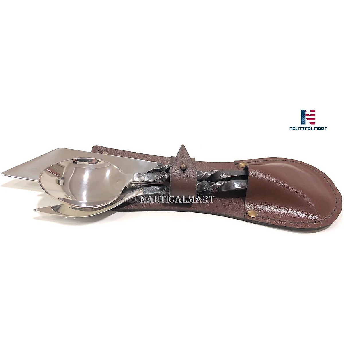 NauticalMart Medieval Feasting Set 3 Pieces Cutlery Knife, Fork, Spoon with leather Case