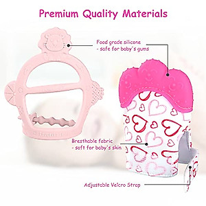 Vicloon Silicone Teething Mitt, 2Pcs Baby Teething Mitten, Baby Teething Toy with Adjustable Strap, Crinkle Sound and Textured, Baby Teething Mitten Self Soothing Baby Chew Toys for 0-6month Infant