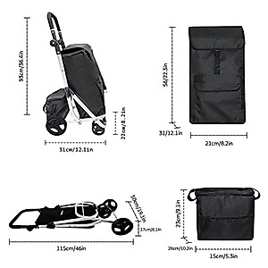 Grocery Cart on Wheels,Folding Shopping Cart with Rotatable Handle,Utility Carts with Removable Insulated Cooler Bag,Lightweight Collapsible Cart with Wheels