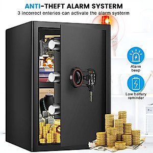 2.8 Cub Large Home Safe Fireproof Waterproof, Steel Home Security Safe Box with Electronic Keypad, Spare Keys and Alarm System, Fireproof Safe for Home Document Money Valuables