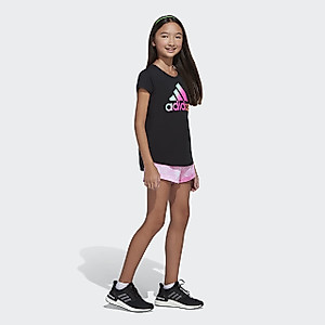 adidas Girls' Printed Woven Shorts, Screaming Pink, Medium