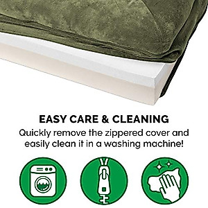Furhaven Memory Foam Dog Bed for Large/Medium Dogs w/ Removable Bolsters & Washable Cover, For Dogs Up to 55 lbs - Faux Fur & Velvet Sofa - Dark Sage, Large