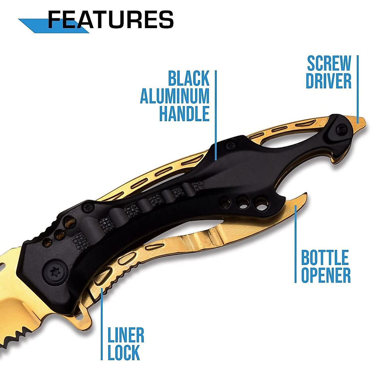 Blue Steel Personalized Laser Engraved Pocket Knife, Fathers Day, Groomsmen Gift, Graduation Gifts, Gifts for Men Free Engraving 4.5" CLOSED (Black/Gold)