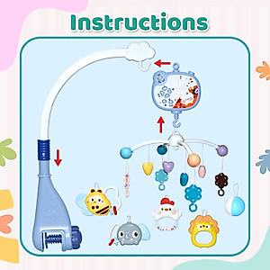 JAWOJOWA Baby Crib Mobile with Music and Night Lights,Mobile for Crib with Rotation, Remote Control, Projection, Baby Crib Toys for Newborn Infant Boys Girls Toddles (Blue)