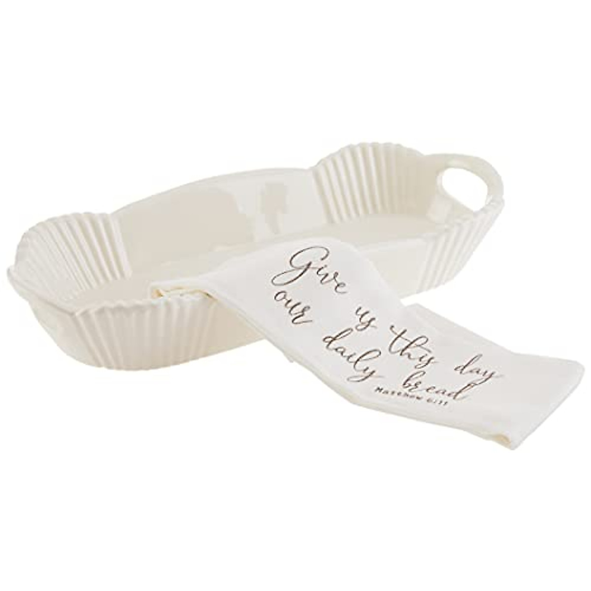 Mud Pie Blessings Bread Bowl and Towel Set, White, Small