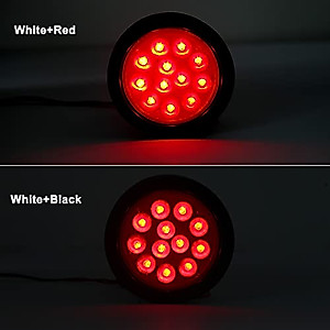 10Pcs 4 Inch Round Led Trailer Tail Lights Red 12 LED Waterproof 4" Round LED Stop Turn Tail Brake Light Marker Trailer Truck RV Lights Sealed Grommet Flush Mount w/3 Prong Wire Pigtails