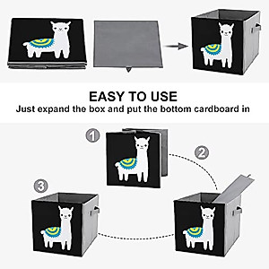 Cute Animal Alpaca Llama Collapsible Storage Bins Basics Folding Fabric Storage Cubes Organizer Boxes with Handles