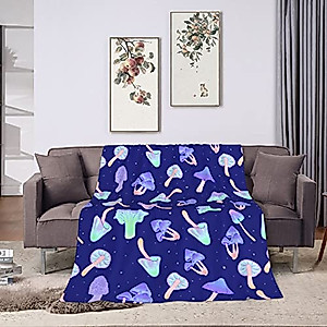 shangtiezao Magic Mushroom Blanket Throw Blanket Lightweight Blanket Flannel Blanket for Sofa Couch Bed, Super Cozy and Comfy for All Seasons 50"X40" Navy Blue