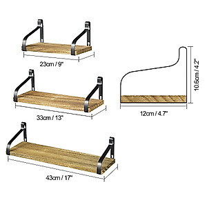 Love-KANKEI Floating Shelves Wall Mounted Set of 3, Rustic Wood Wall Storage Shelves for Bedroom, Living Room, Bathroom, Kitchen, Office and More Carbonized Black