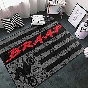 Niqqzit Motocross Dirt Bike American Flag Area Rugs 60x39 in Anti-Slip Door Mat, Ultra Soft Fuzzy Outdoor/Indoor Fluffy Carpet Large Floor Rug for Bedroom Living Room Dorm Nursery Kitchen Home Decor