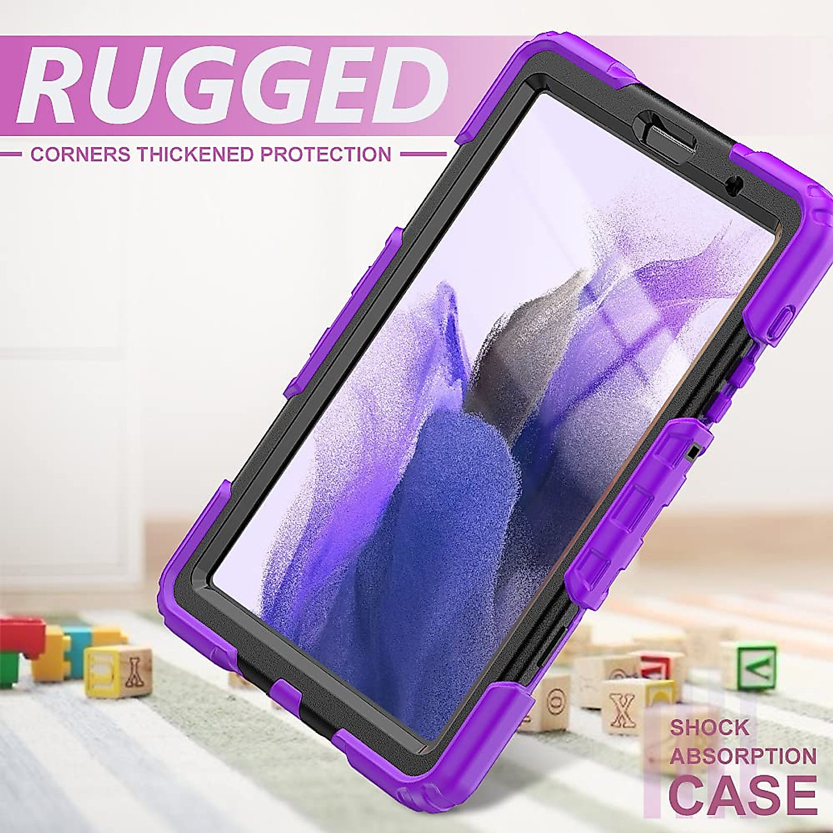 CLARKCAS Case for Samsung Galaxy Tab A7 Lite Case 8.7 inch 2021(SM-T220/T225/T227) with Screen Protector Pencil Holder Kids Shockproof Silicone Cover 360 Stand Hand Strap for Galaxy A7 lite,Purple