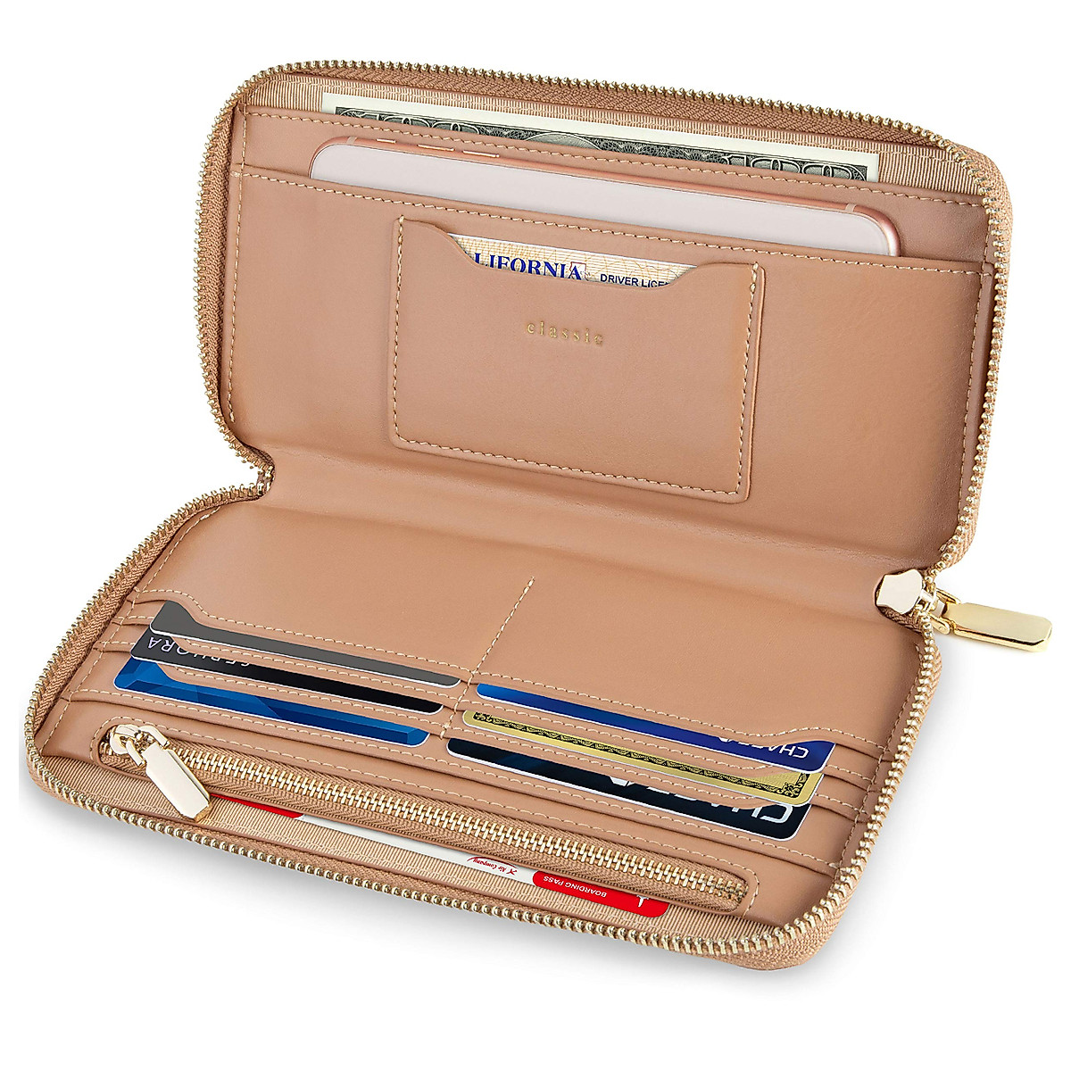 SERMAN BRANDS Women's Classic Clutch Wallets for Women RFID Blocking. Black Purse Card Wallet w. Phone Holder (Iconic)