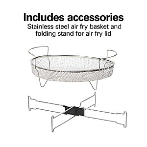 Hamilton Beach Air Fryer Lid, Fits 6 Quart Oval Slow Cooker Crock, with Fry Basket and Tray, Works with Multiple Brands (33602), BLACK