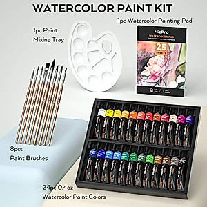 Nicpro 60PCS Watercolor Paint Kit, Professional Painting Supplies Set 24 Tube Water Color Paints, 8 Synthetic Squirrel Brushes, 25 Paper Pad, Palette, Color Wheel for Artists, Beginners, Kids, Adults