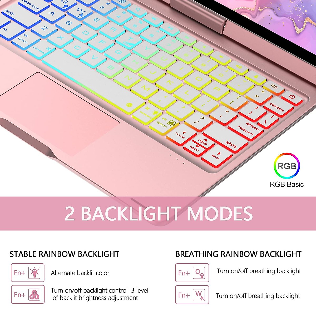 Touch IPAD Air 5th/4th Generation Case with Keyboard | Magic 360°Rotatable & Swivel Keyboard with Trackpad | 7 Color Backlit with Pencil Holder for iPad Pro 11 inch 3rd/2nd/1st Generation | Rose Gold
