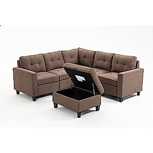 UBGO Sectional, Living Room Furniture Set,L-Shaped Modular Sofas with Left & Right Arm, Corner Chair, Ottomans Table,Extra Wide Chaise Lounge Couch for Home, Apartment (Brown)