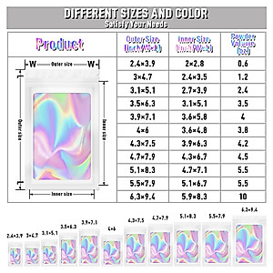 JTIEO 50Pcs Resealable Bags for Food Storage 4x6Inch Holographic Bags with Clear Window Foil Pouch Packaging Bag Self Sealing Bag for Party Favors, Lipgloss, Jewelry, Candy White