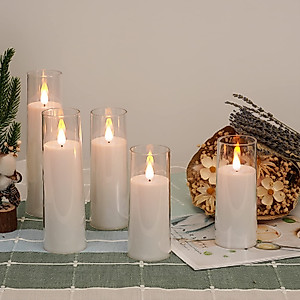 Amagic Pure White Flameless Candles, Battery Operated Candles, Flickering LED Pillar Candles with Remote Control and Timer, 3D Wick, Yellow and Blue Glow, Set of 5