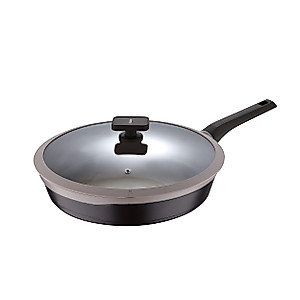 MasterPRO - Gastro Titanium Collection - 12.5” Fry Pan with Tempered Glass Lid - Durable Cast Aluminum Frying Pan - Non Stick Fry Cooking Pan - Suitable for All Stove Types