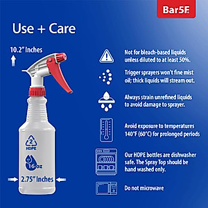 Bar5F Set of 2 Premium 16 oz Spray Bottles, NBR Gasket - Superior Hydrocarbon Resistance - Ideal for Auto Detailing & Industrial Cleaning