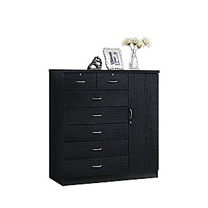 Hodedah 7 Drawer Jumbo Chest, Five Large Drawers, Two Smaller Drawers with Two Lock, Hanging Rod, and Three Shelves | Black